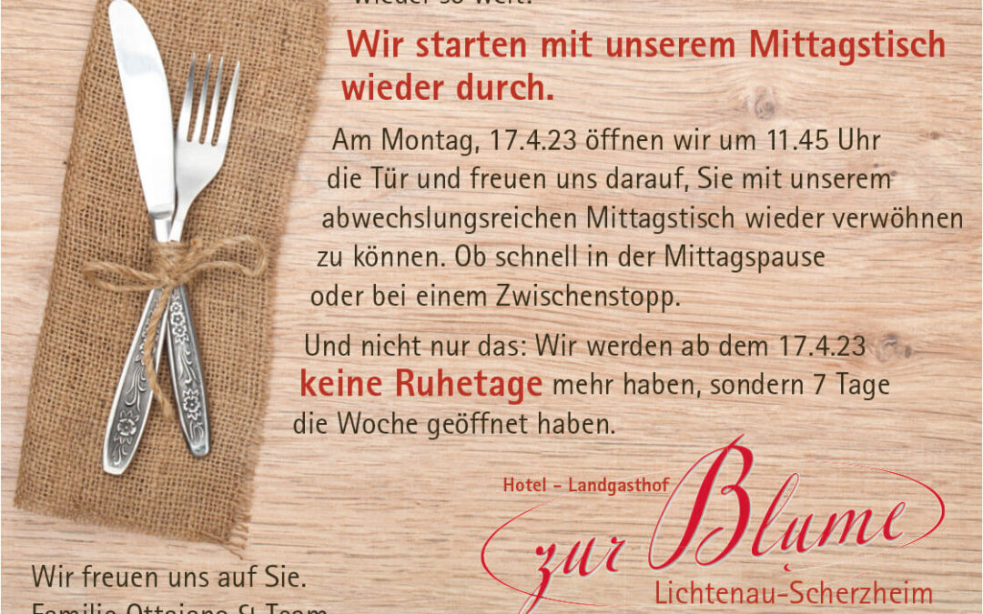 Neuigkeiten & Aktuelles - Landgasthof zur Blume